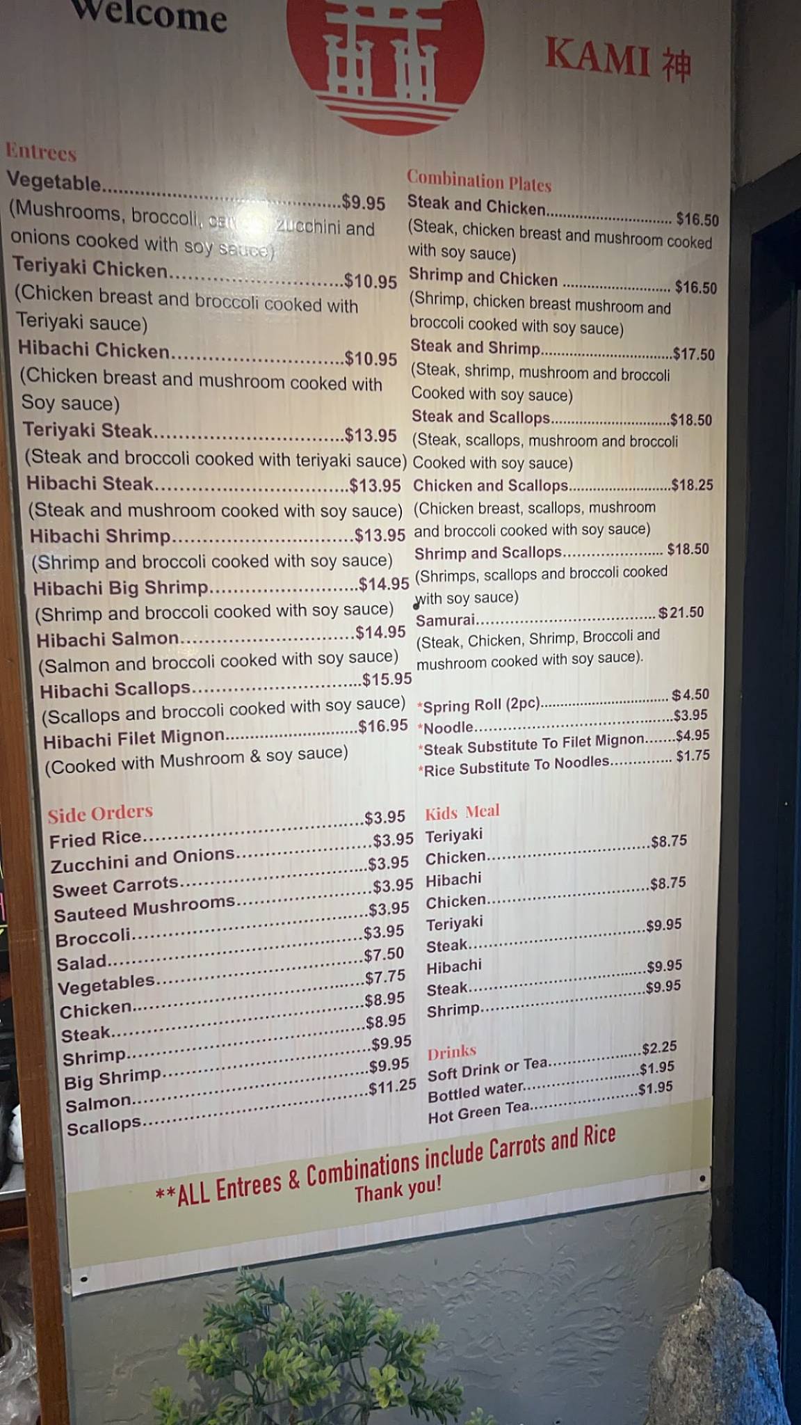 Menu at Kami Authentic Japanese Cuisine restaurant, Lumberton