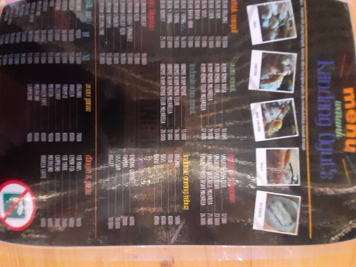 Menu at Kandang ogut's cafeteria, Semanu