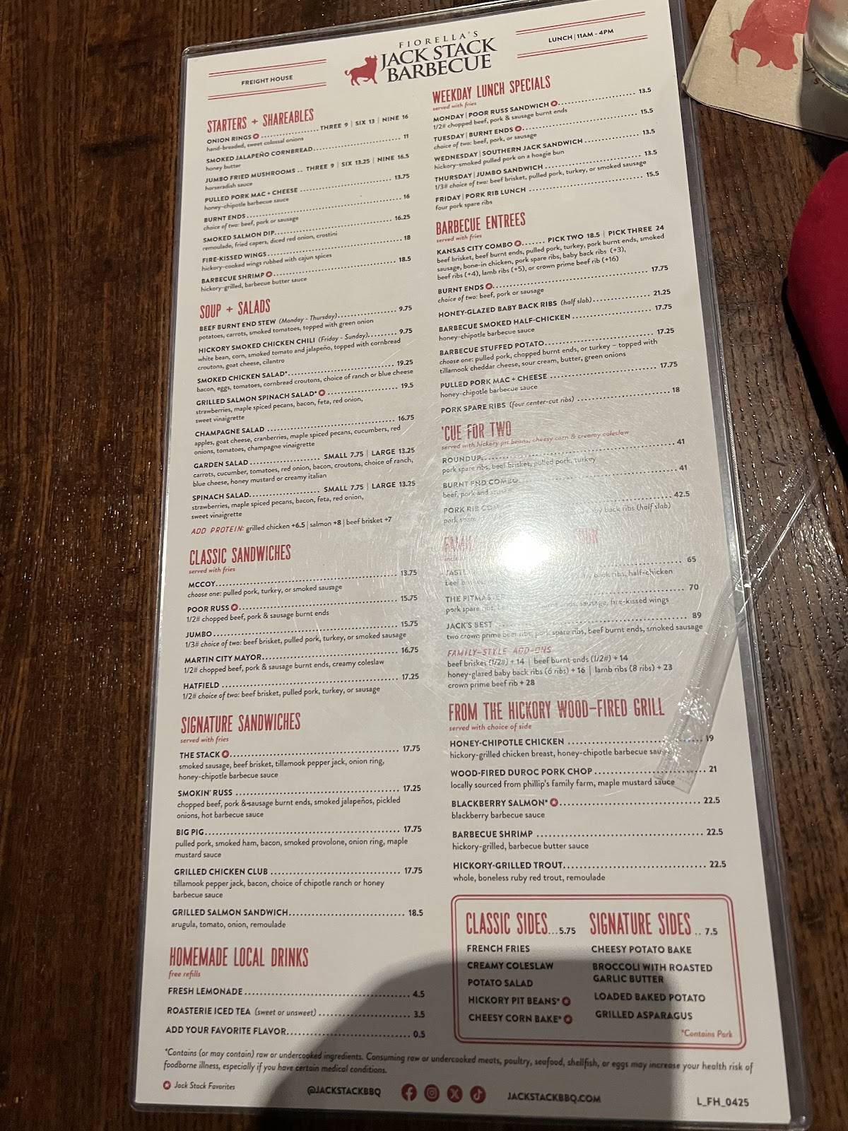 Menu at Jack Stack Barbecue - Freight House, Kansas City, 101 W 22nd St