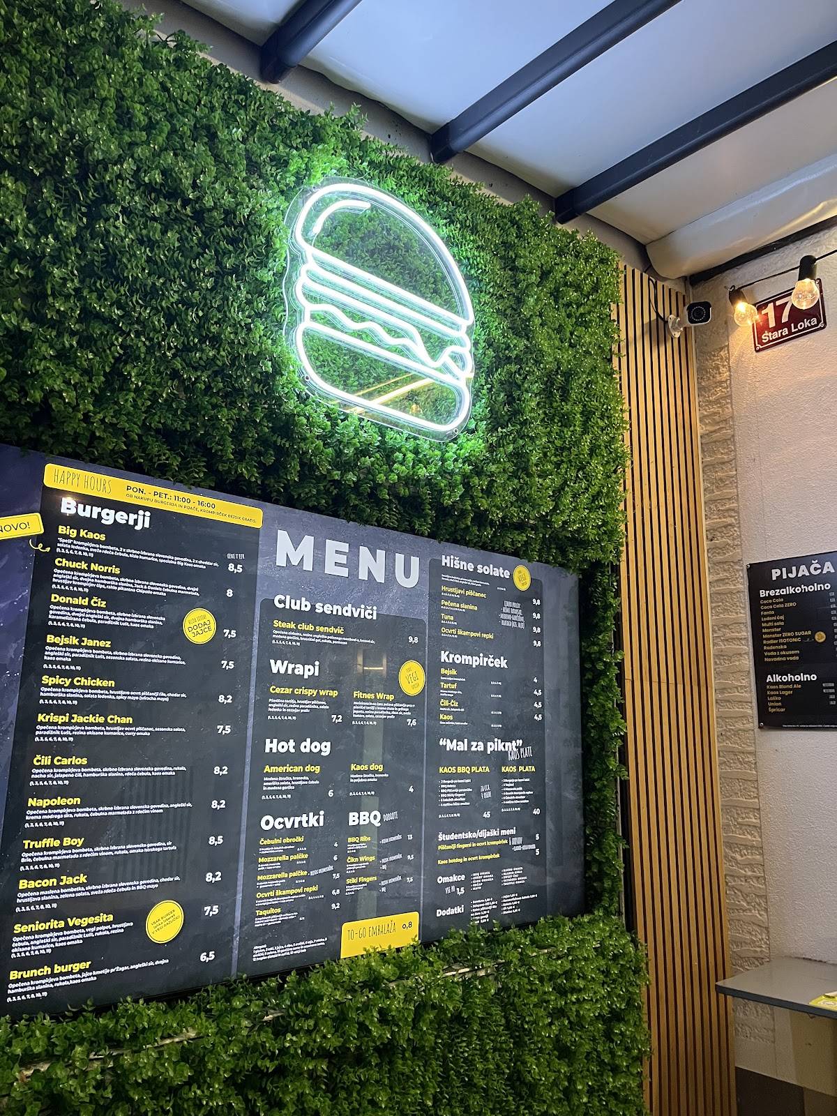 Menu at Kaos okusov restaurant, Škofja Loka