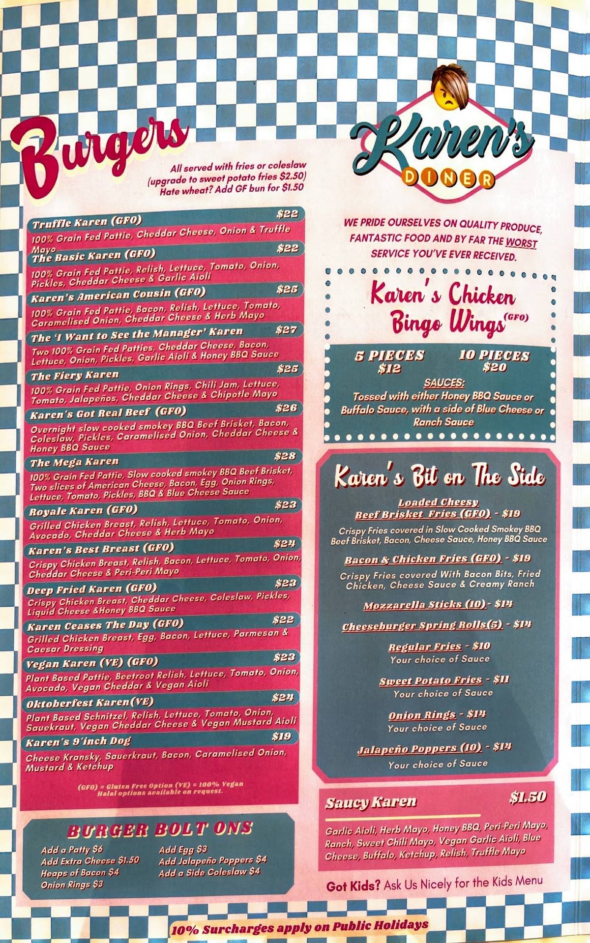 Menu at Karen's Diner North Rocks restaurant, North Rocks
