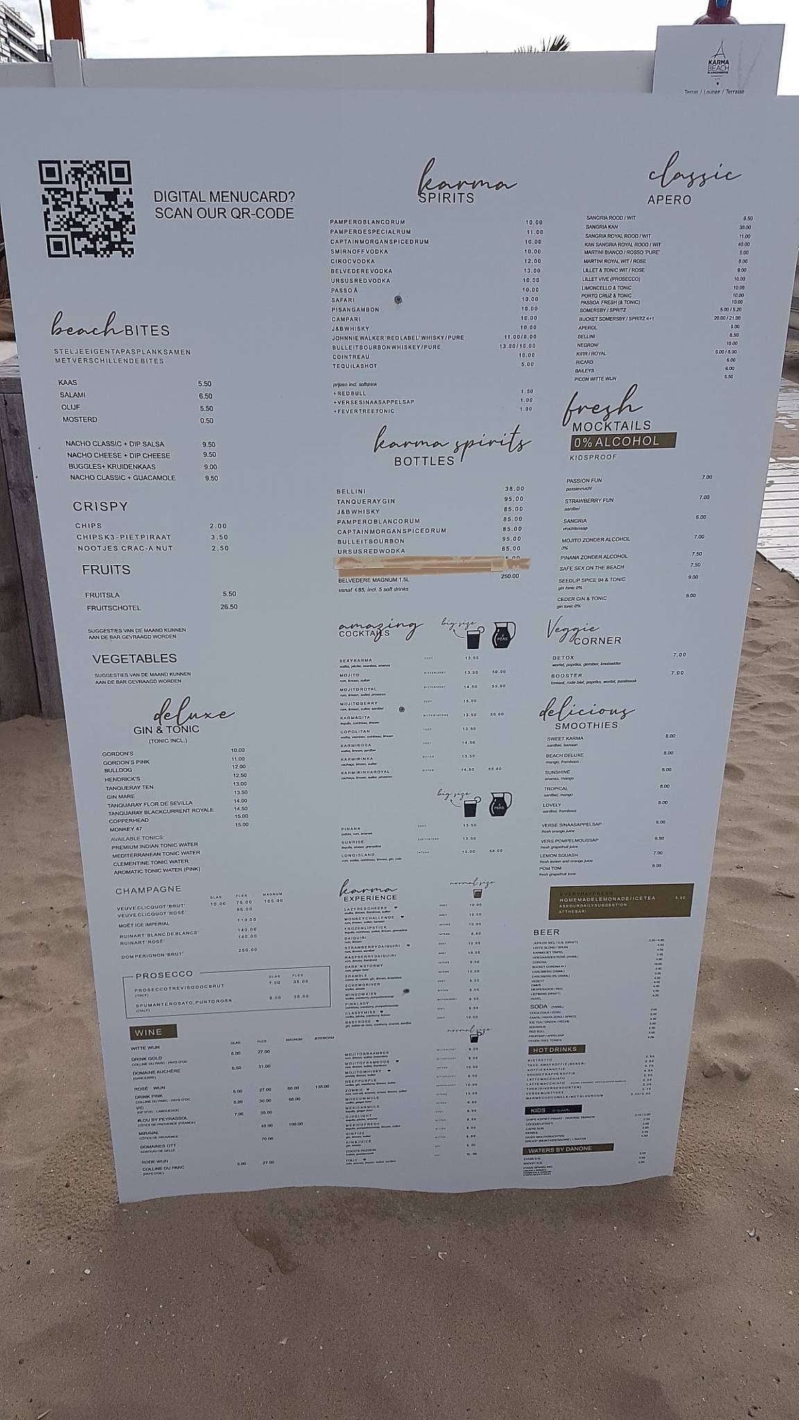 Menu au Karma Beach Bar, Blankenberge, Zeedijk 120