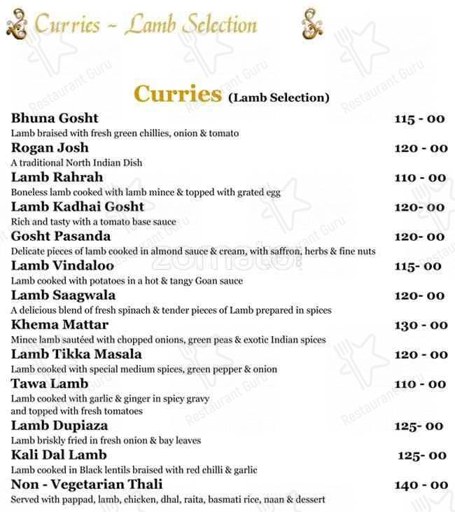 Menu at Kashmir Restaurant, Durban, 178 Florida Rd