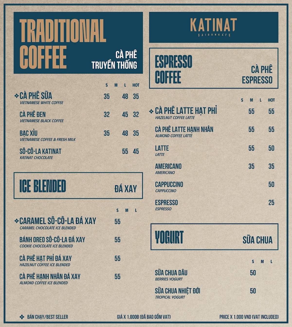 Menu at KATINAT Bình Dương cafe, Thu Dau Mot