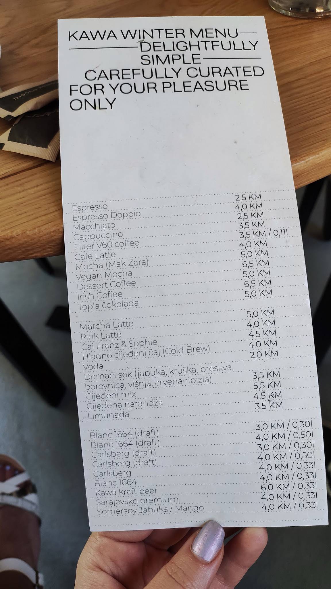Menu at Kawa cafe, Sarajevo