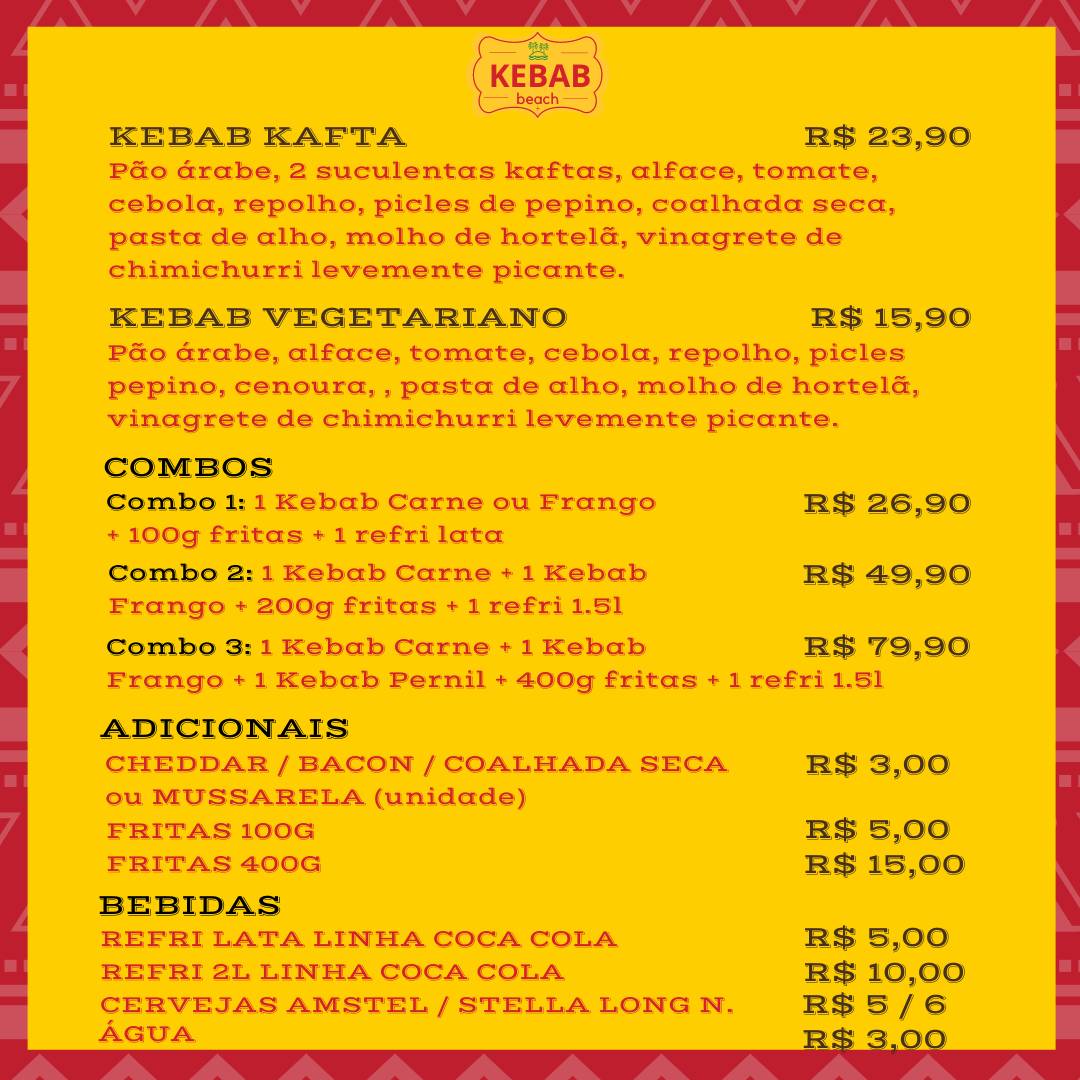 Menu at Kebab Beach pub & bar, Florianópolis