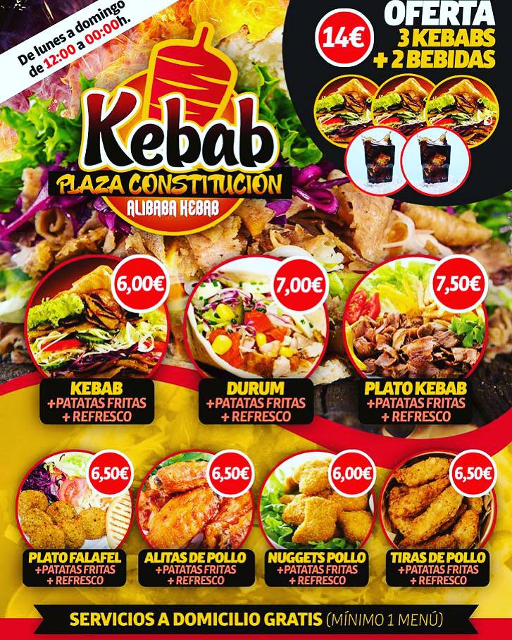 Carta del restaurante KEBAB PLAZA CONSTITUCION, Benicarló
