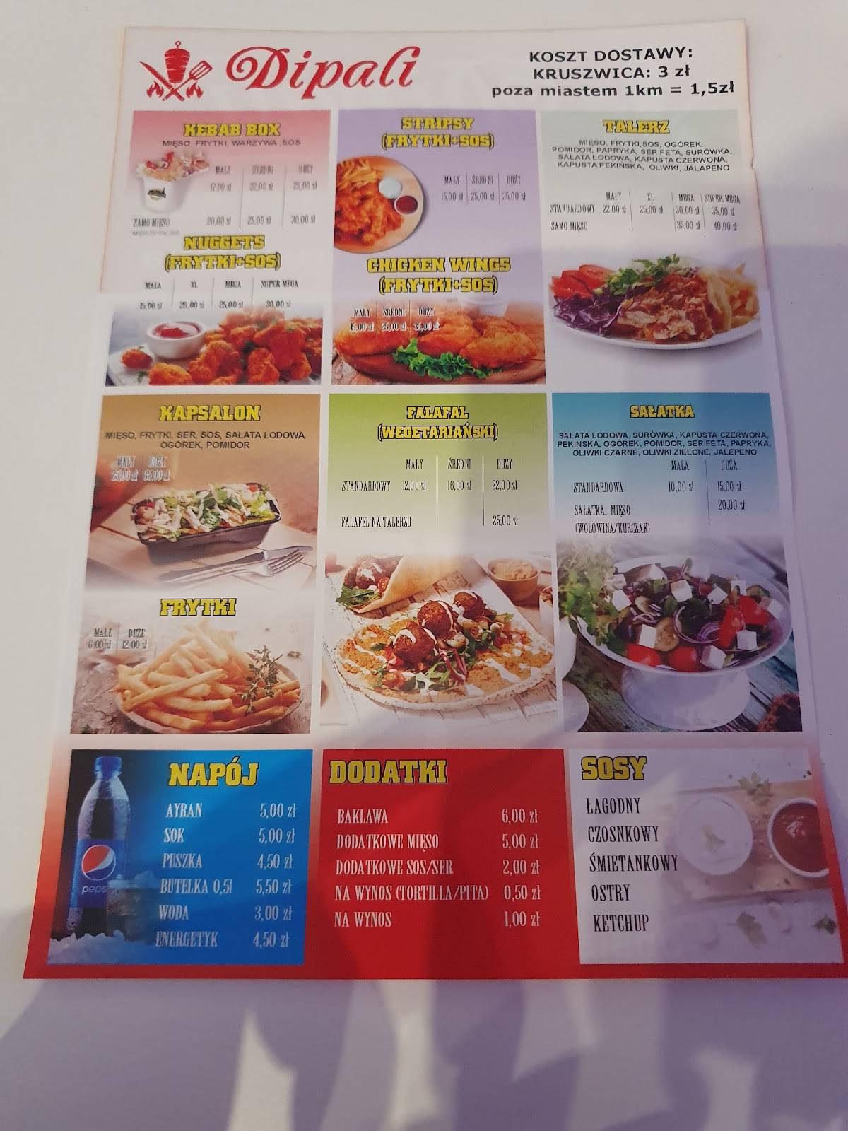 Menu at Kebab Dipali restaurant, Kruszwica