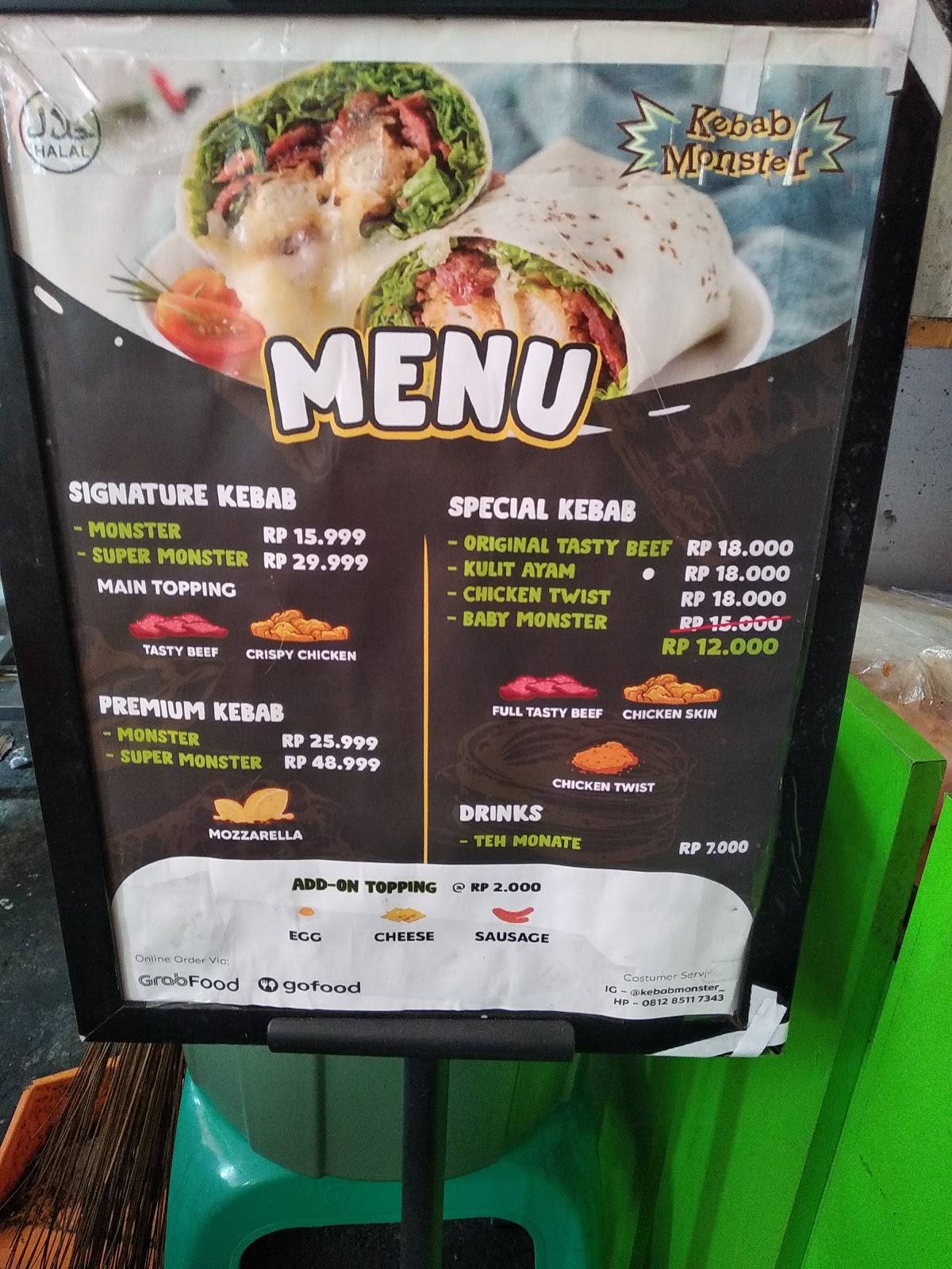 Menu at Kebab Monster Tanjung Duren, West Jakarta, Jl. Tj. Duren Barat ...