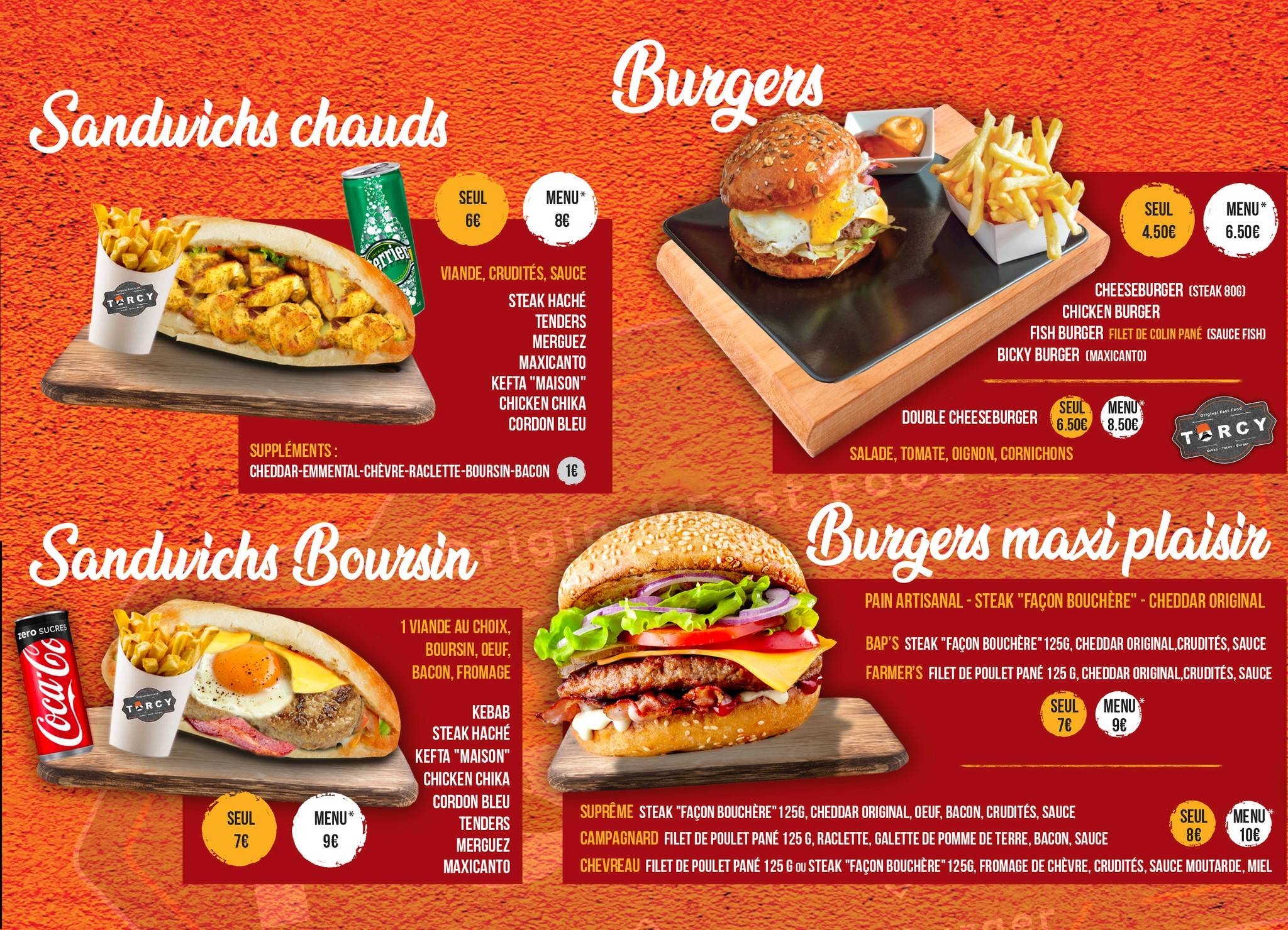 Menu au TORCY pizzeria, Sedan