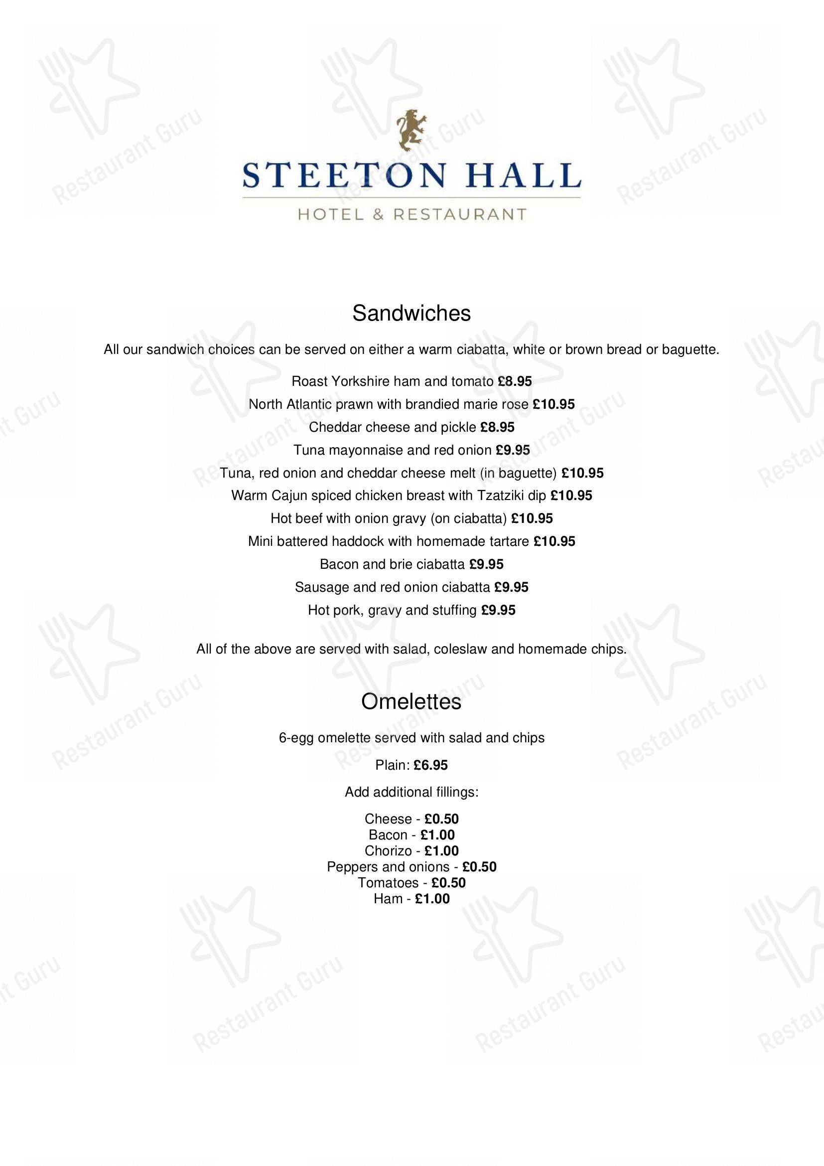Menu at Steeton Hall Hotel & Restaurant, Keighley