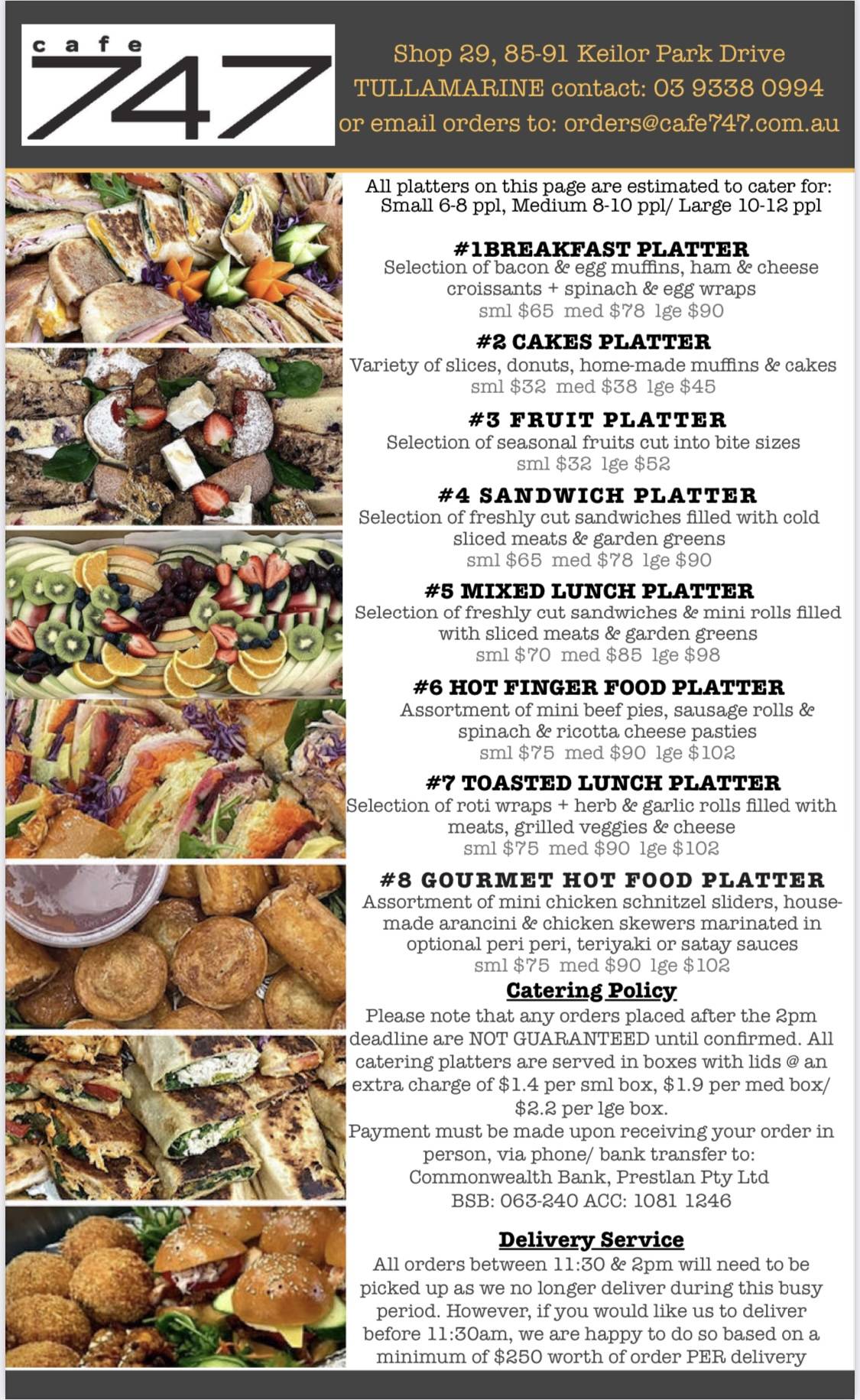 Menu at Cafe 747, Tullamarine