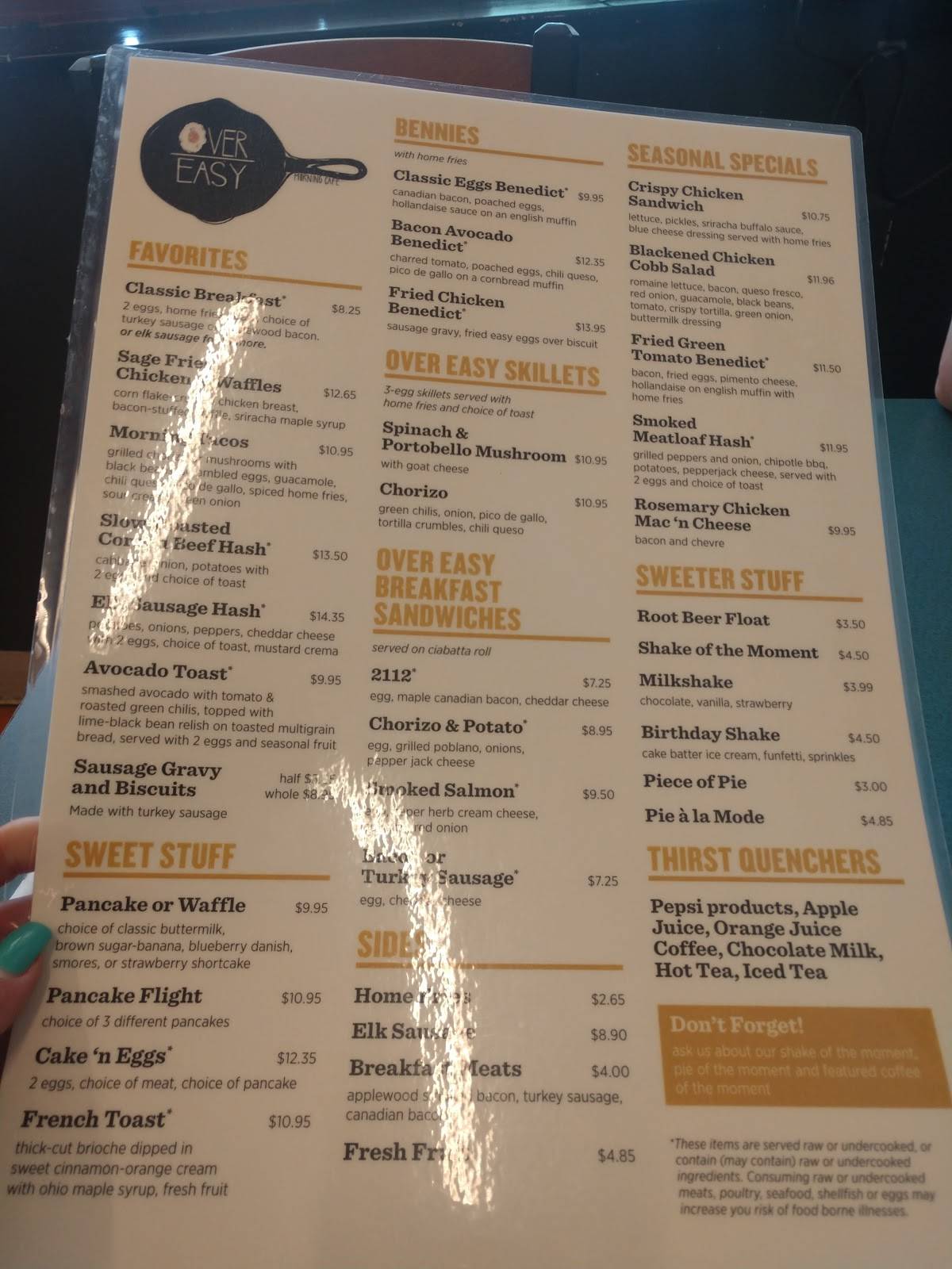 Menu at Over Easy At The Depot restaurant, Kent