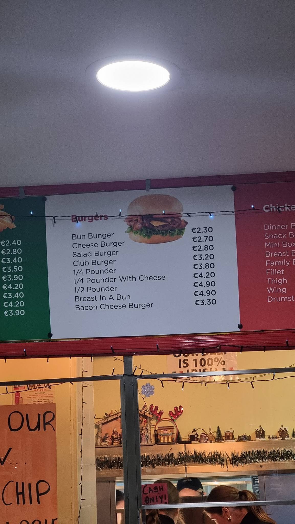 Menu at Kentucky restaurant, Mallow
