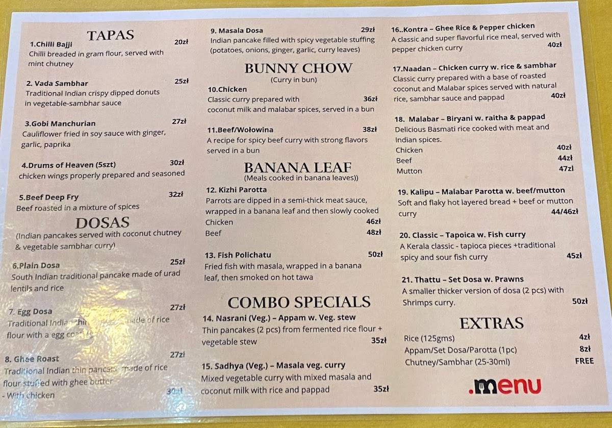 Menu at Kerala2Krakow(K2K) Restaurant - 'South Indian Flavors' from God ...