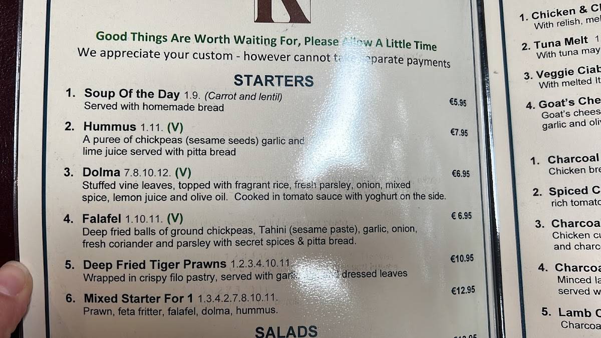 Menu at Keshk Mediterranean Cuisine restaurant, Dublin