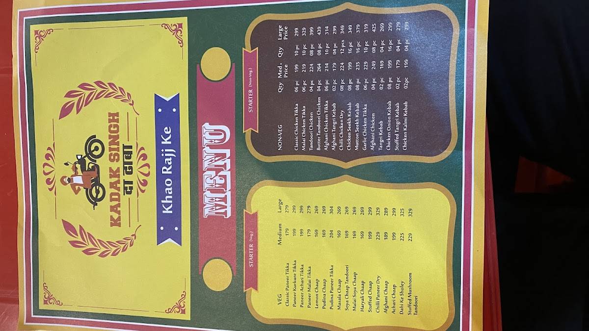 Menu at Khadak Singh Da Dhaba Sector 37, Noida