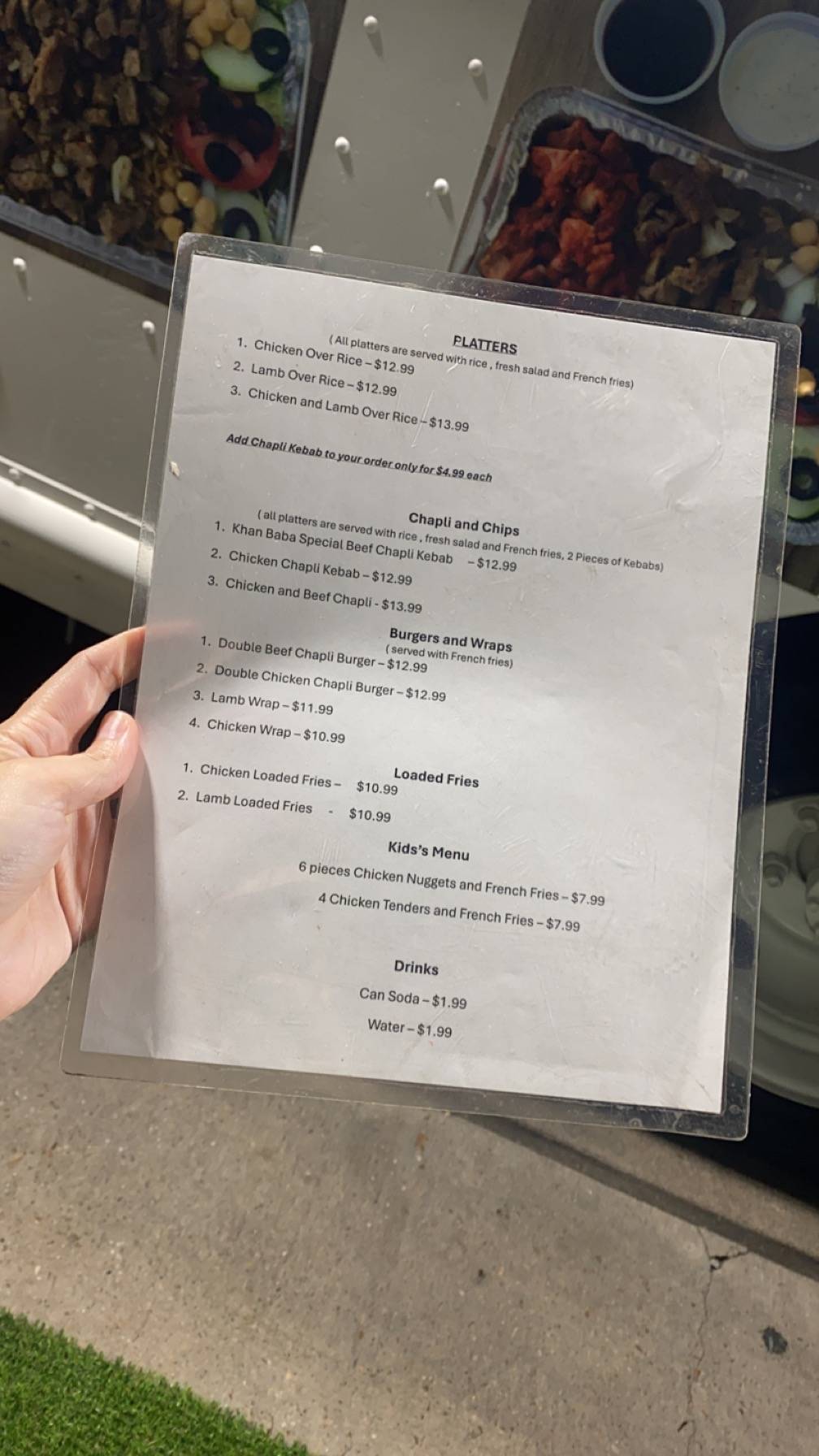 Menu at Khan Baba Halal Food Truck restaurant, Houston