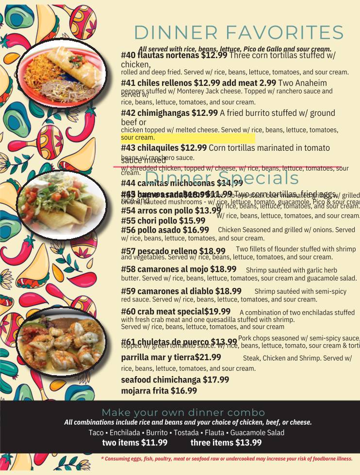 Menu at Los Patrones Mexican Restaurant, Kilmarnock