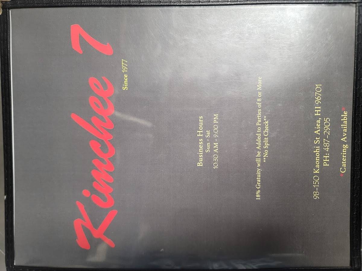 Menu at Kim Chee Restaurant 7, Aiea
