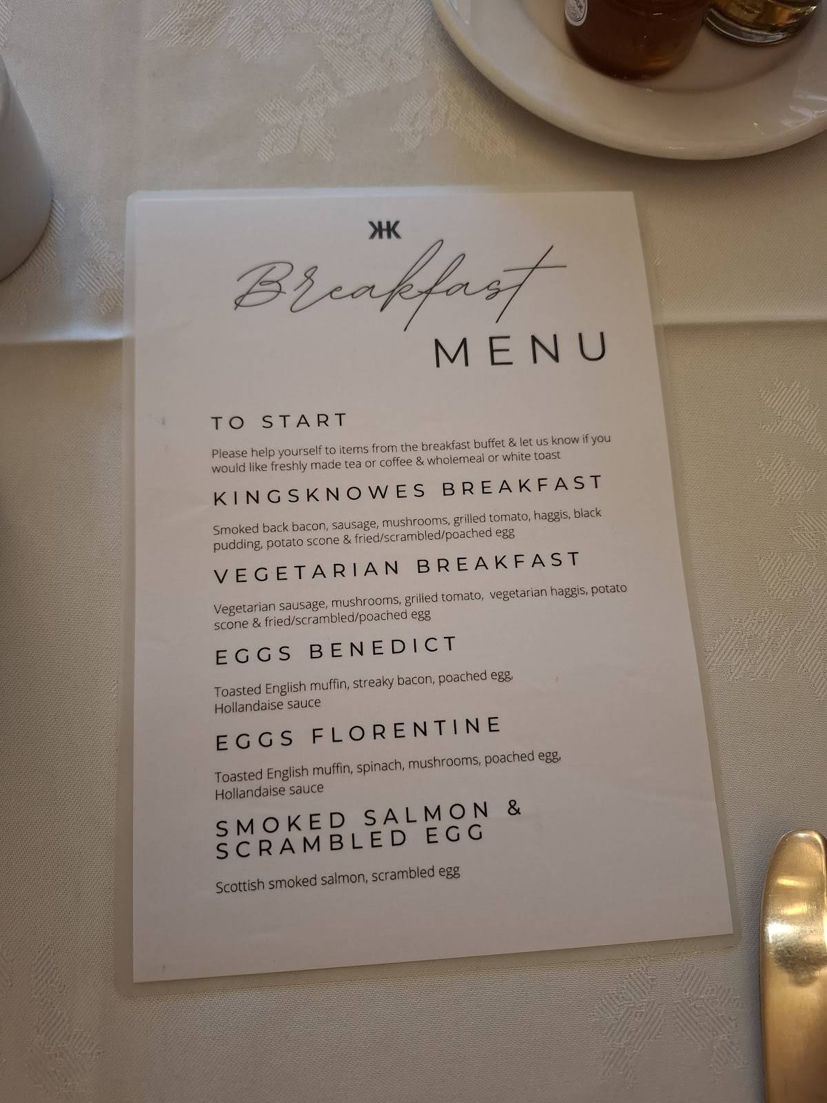 Menu at Kingsknowes Hotel restaurant, Galashiels