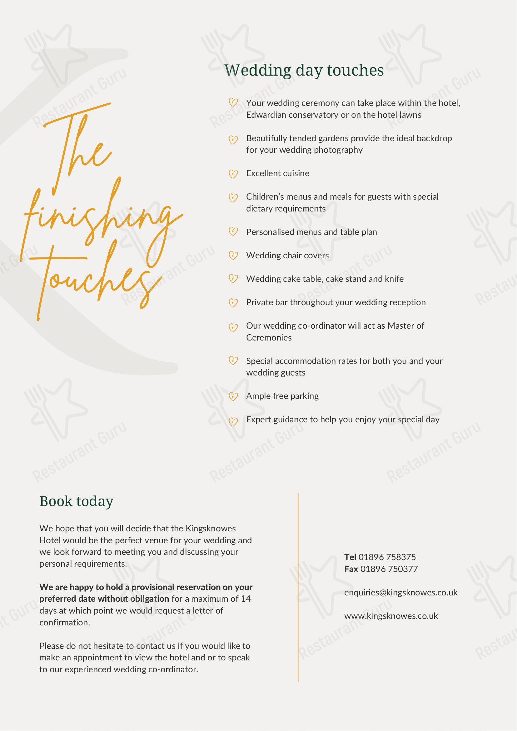 Menu at Kingsknowes Hotel restaurant, Galashiels