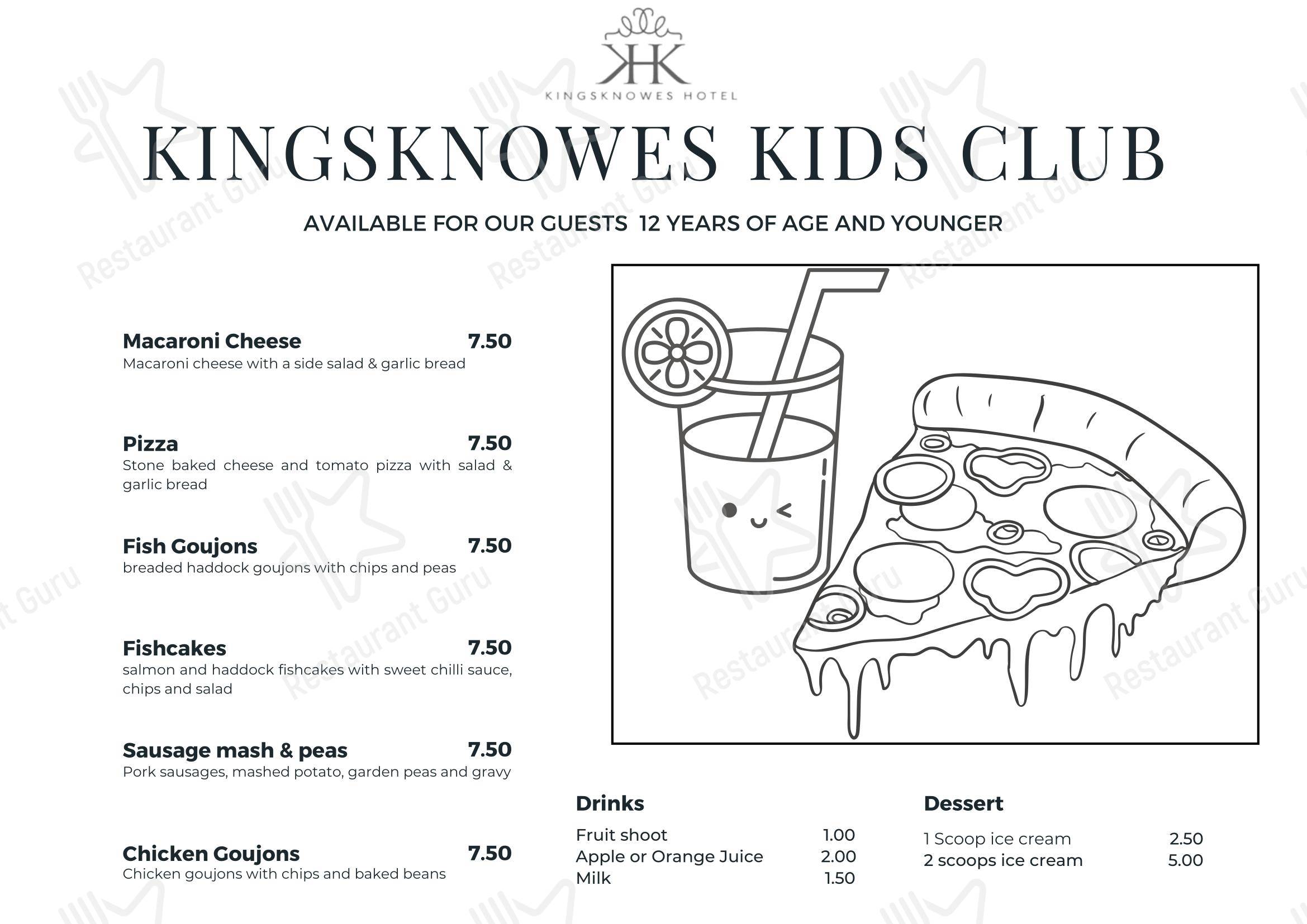 Menu at Kingsknowes Hotel restaurant, Galashiels