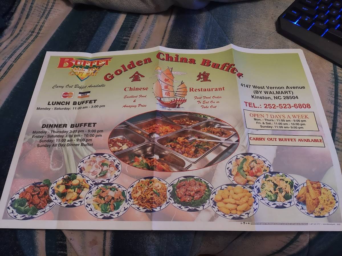 Menu at Golden China Buffet restaurant, Kinston