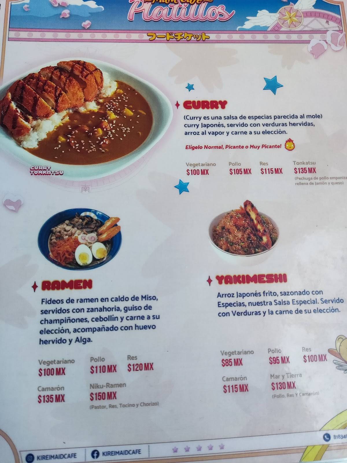 Carta de Kirei Maid Café, Monterrey, José María Morelos 1003-Segundo Piso