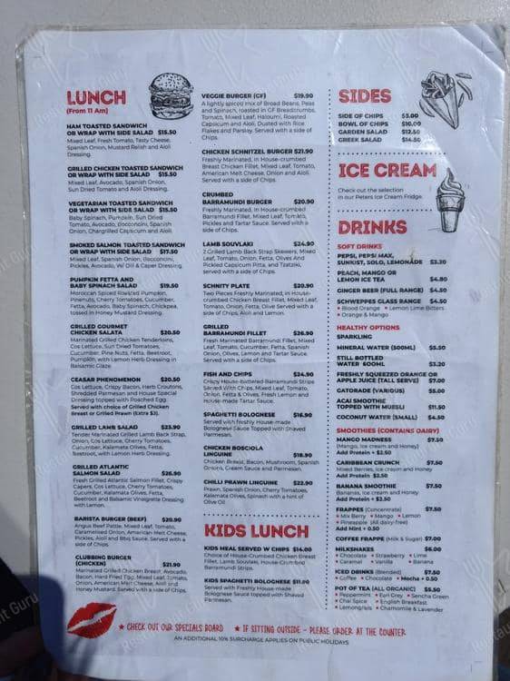 Menu at Kiss The Barista, Sandringham