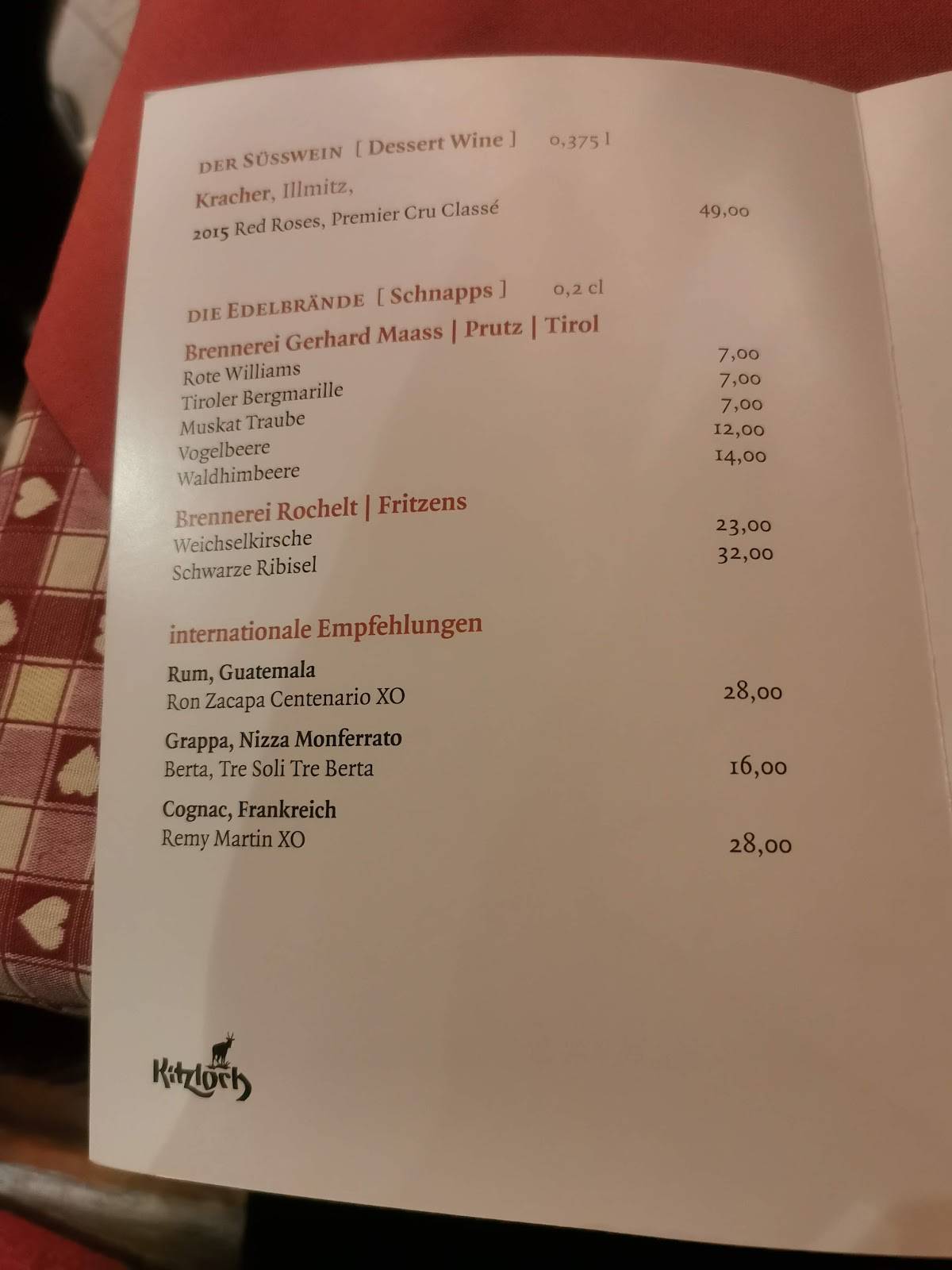 Speisekarte von Kitzloch Ischgl pub & Bar, Ischgl