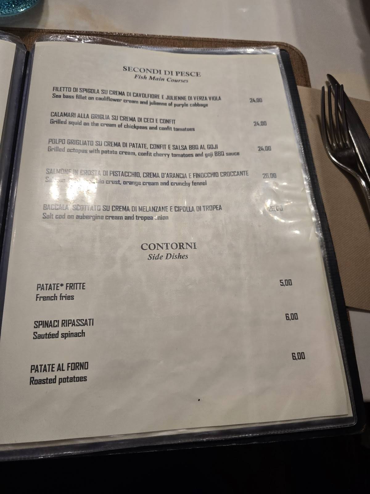 Menu at Klass Restaurant, Rome, Via in Arcione