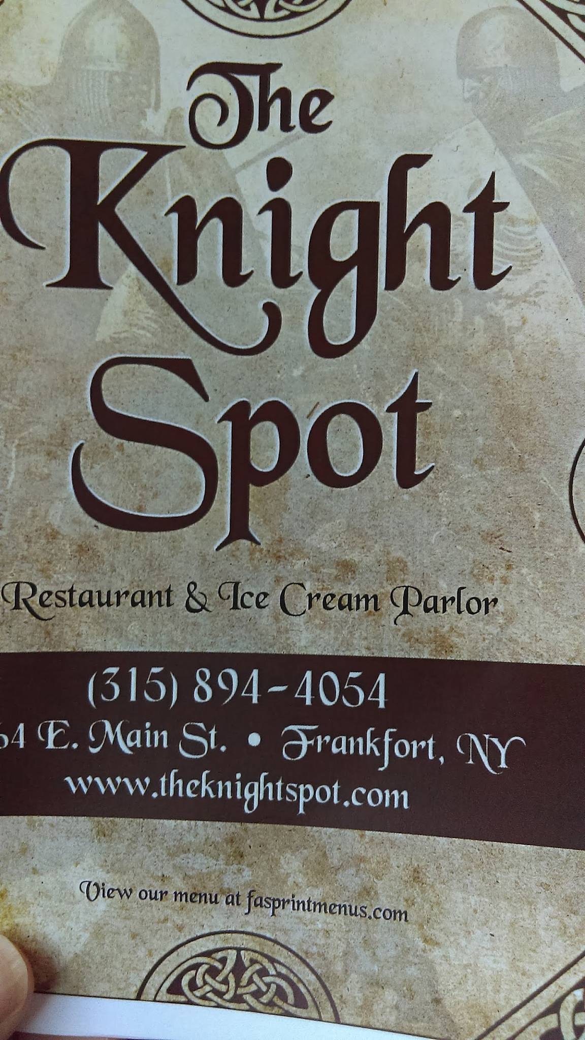 Menu at Knight Spot restaurant, Frankfort