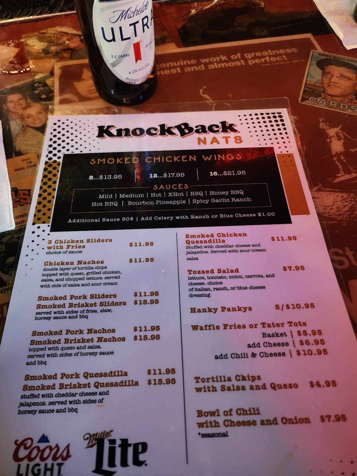 Menu at Knockback Nats pub & bar, Cincinnati
