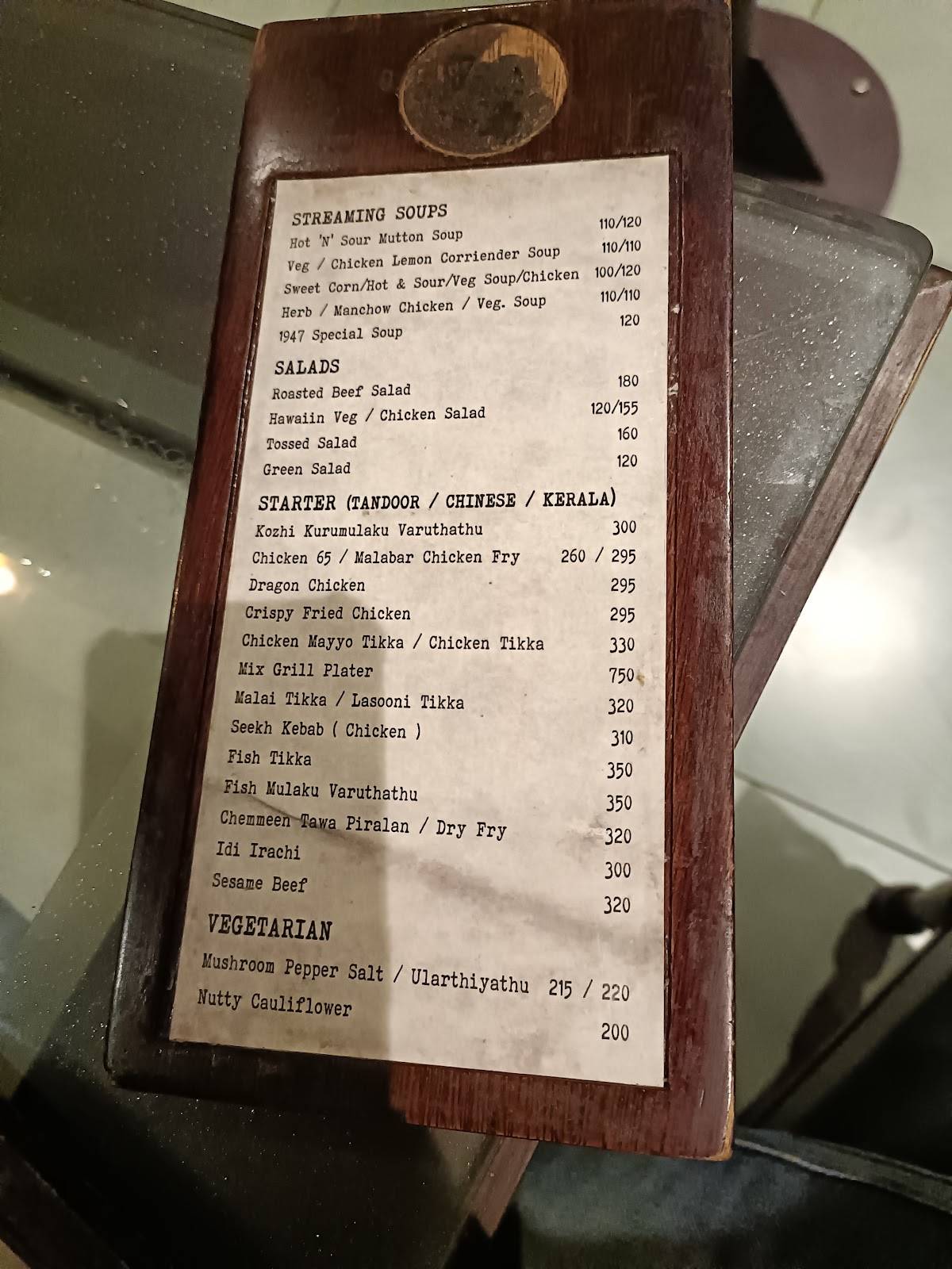 Menu at 1947 An Indian Restaurant, Kakkanad
