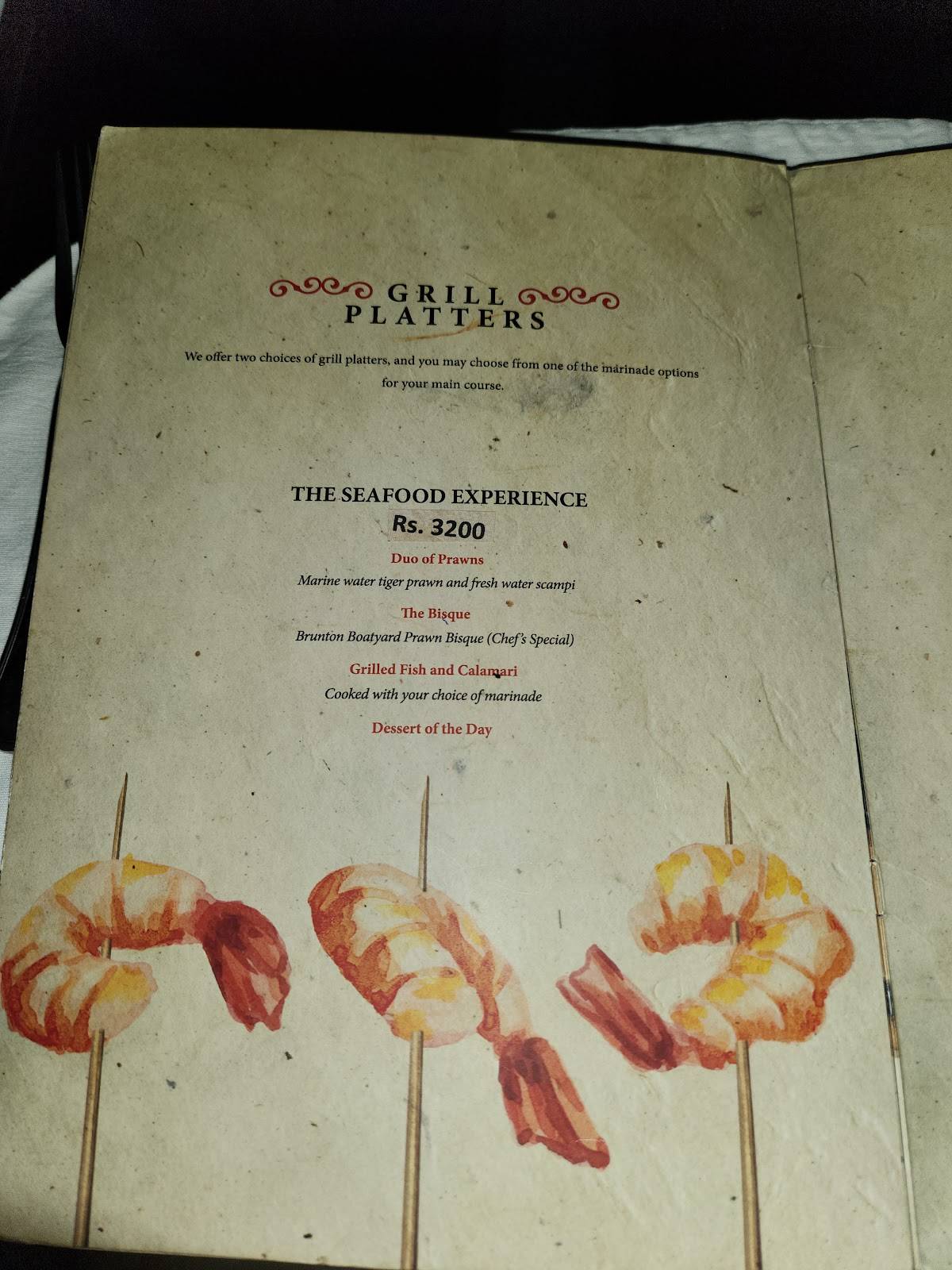 Menu at History & Terrace Grill Restaurant, Brunton Boatyard, Kochi