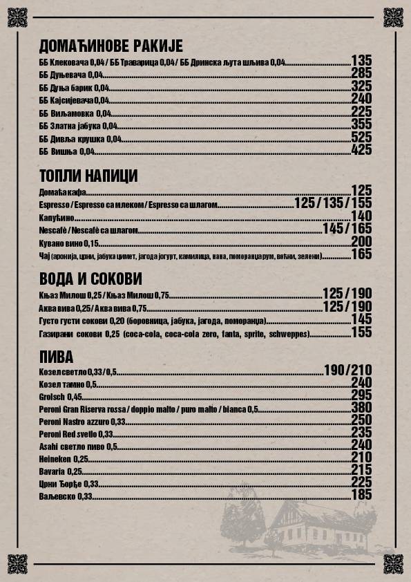Menu at "Kod Dobrog Domaćina" Restaurant, Belgrade, Kneza Višeslava 31k