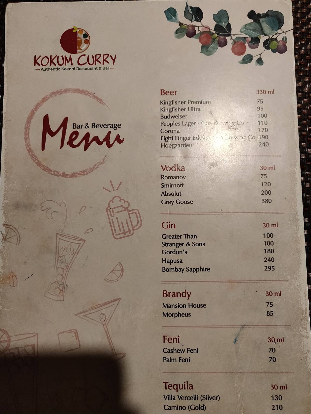 Menu at Kokum Curry Candolim, Candolim