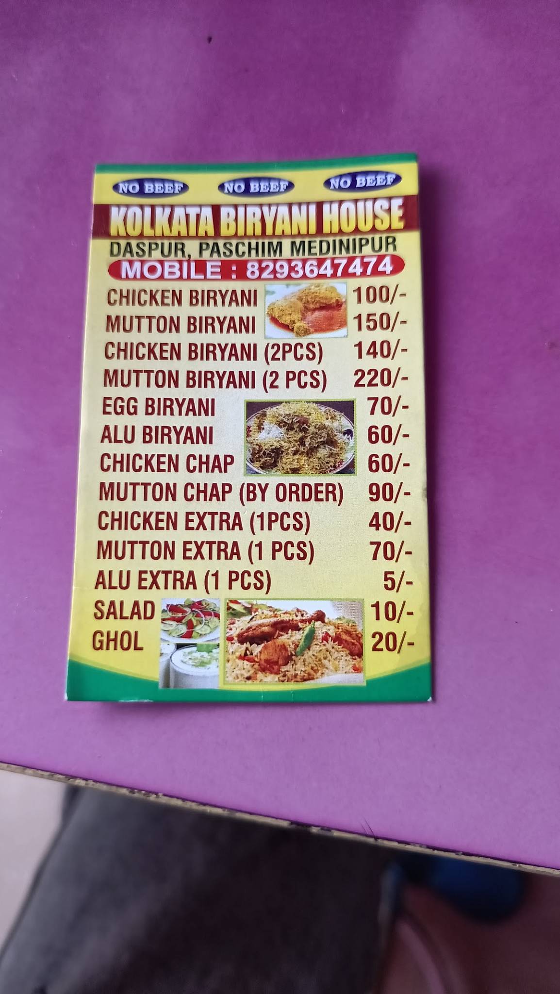 Menu at Kolkata Biryani House, Nunyagoda