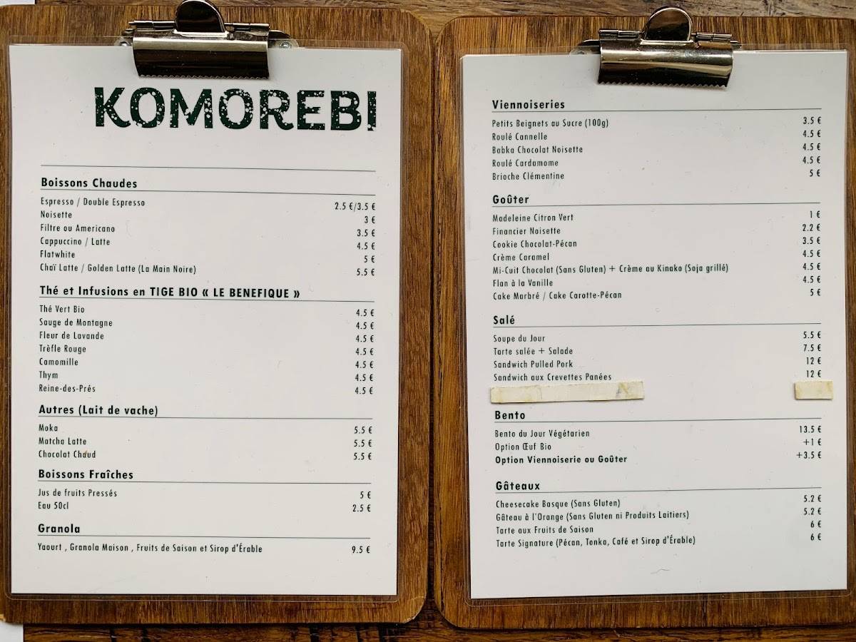 Menu at Komorebi - Café / Pâtisserie, Paris