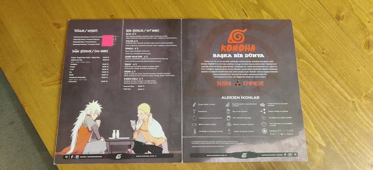 Menu at Konoha, Istanbul, Köftüncü Sk. 21-3