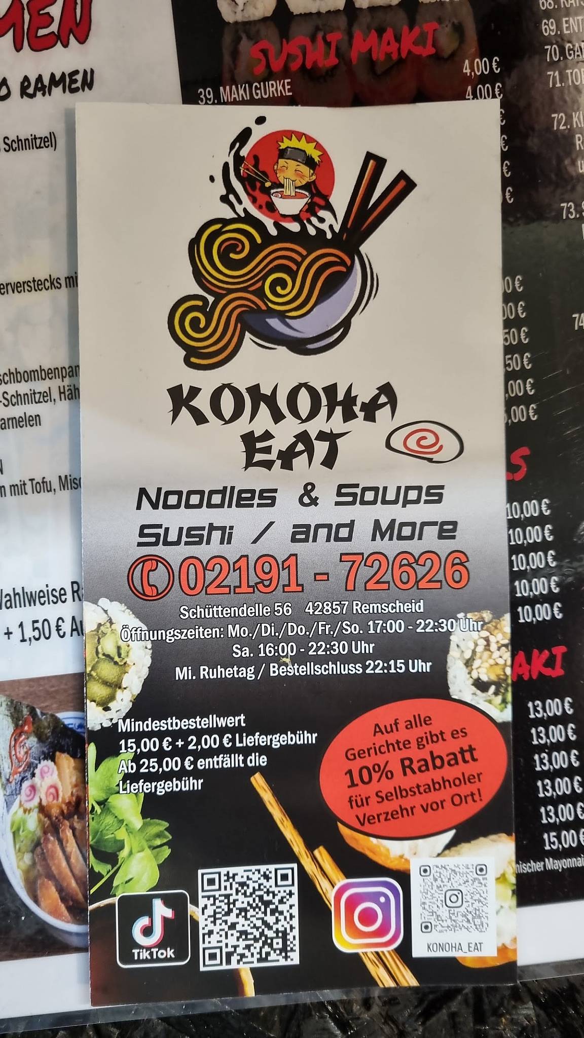 Speisekarte von Konoha eat restaurant, Remscheid
