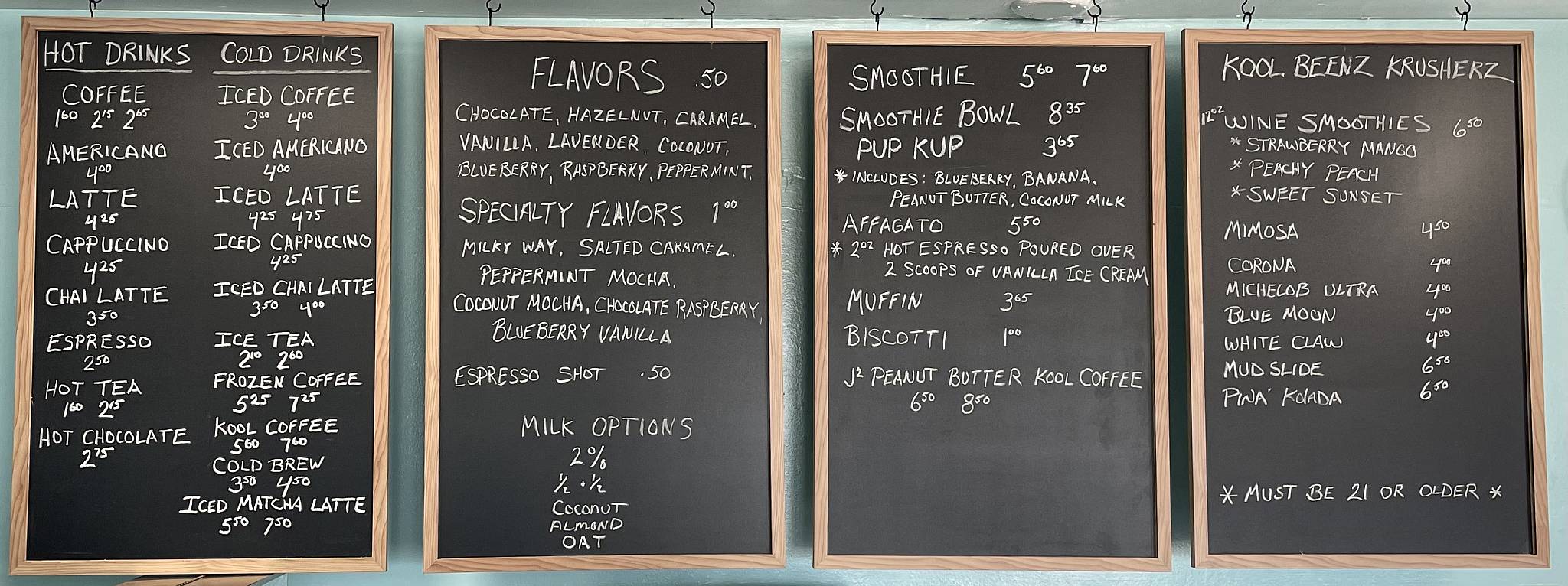 Menu at Kool Beenz Coffee and Smoothies restaurant, Flagler Beach, a S ...