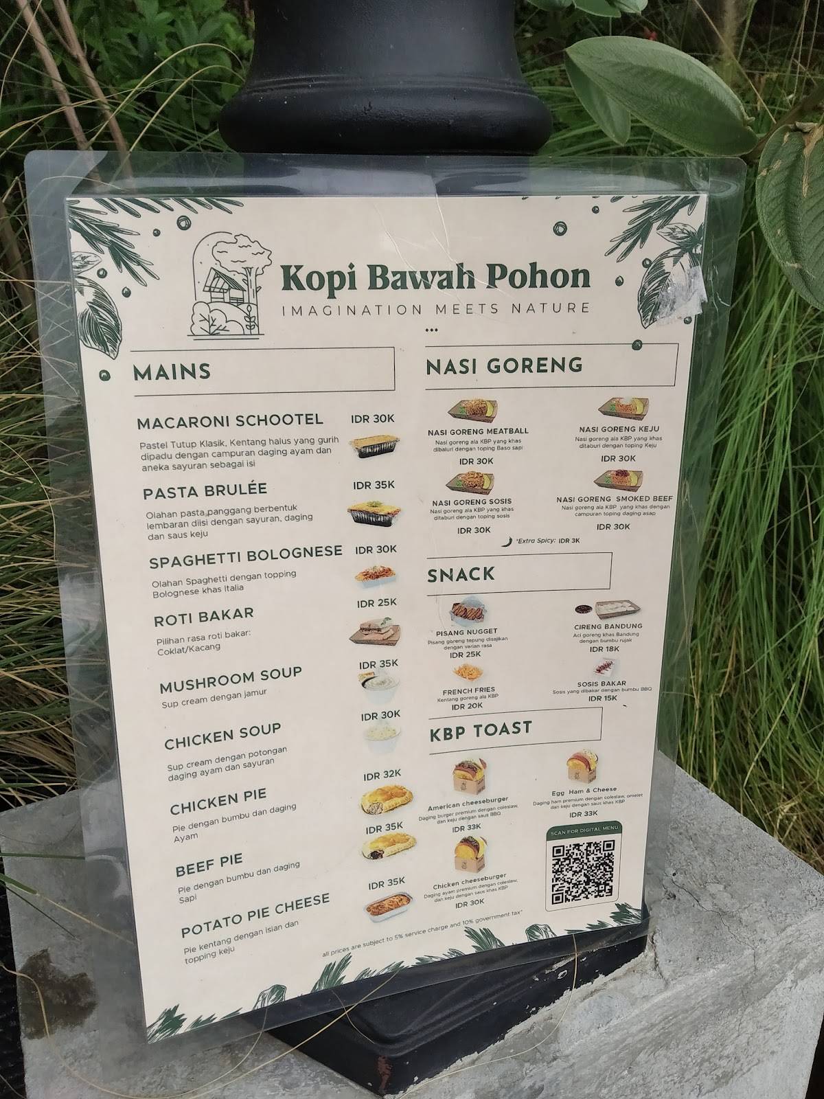 Menu at Kopi Bawah Pohon Cafe, Bandung