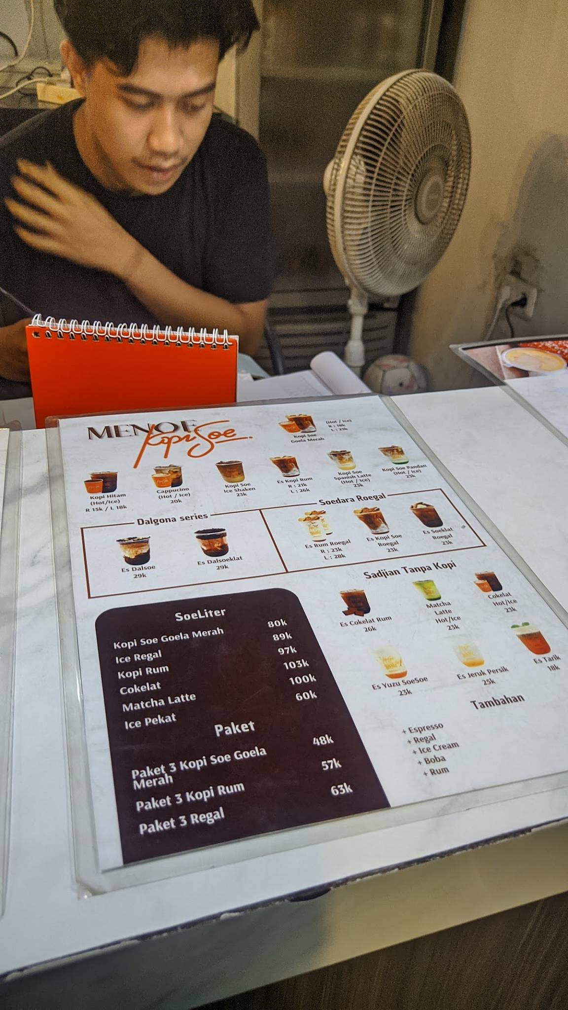 Menu at Kopi Soe Pandaan cafe, Indonesia
