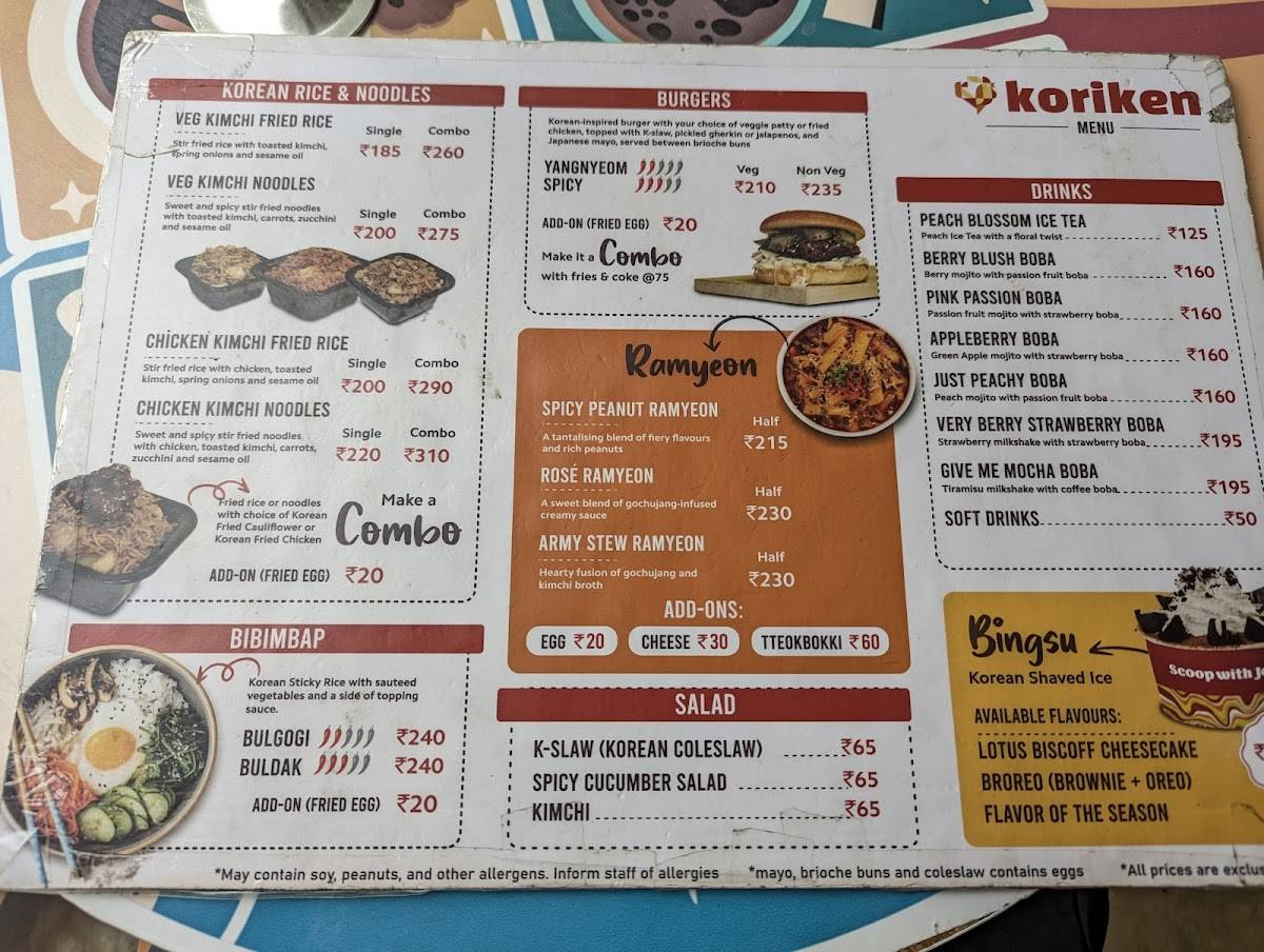 Menu at Koriken, Bengaluru, 98/4