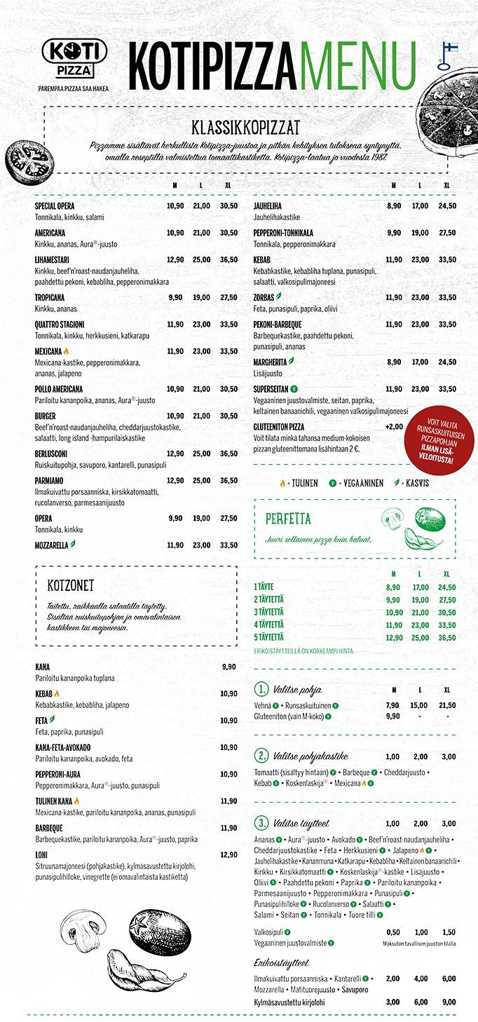 Menu at Kotipizza Tammisto pizzeria, Vantaa, Säätökuja 2