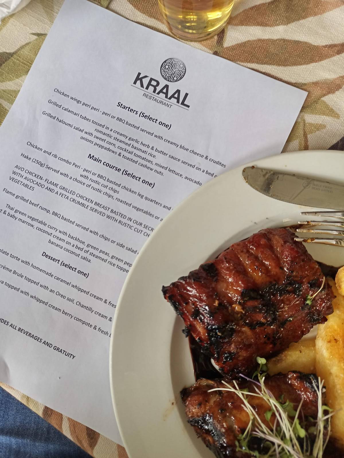 Menu at Kraal Restaurant, Johannesburg South, Impala Road ...