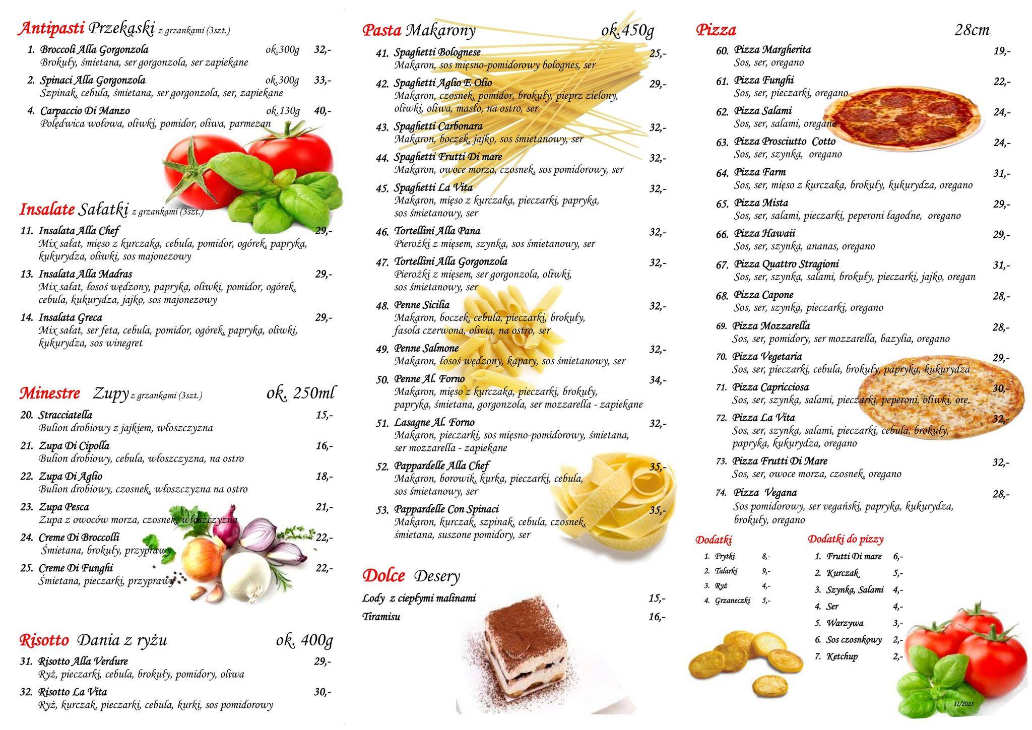 Menu at Kuchnia włoska La Vita restaurant, Koszalin