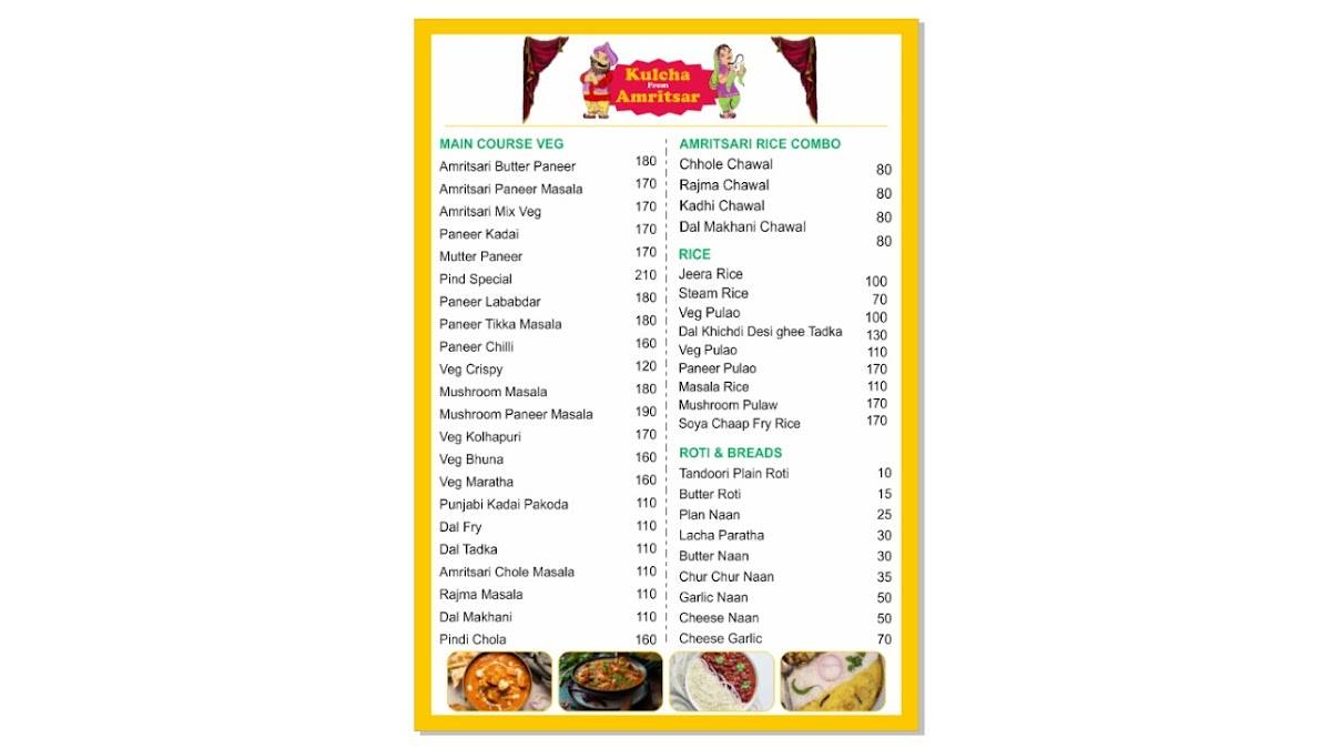 Menu at Kulcha From Amritsar, Pune